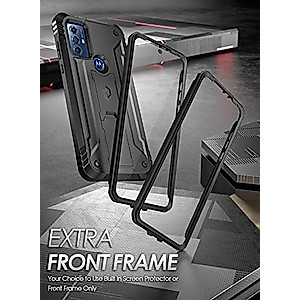 Poetic Revolution Series Case for Motorola Moto G Play (2023), Full-Body Rugged Dual-Layer Shockproof Protective Cover with Kickstand and Built-in-Screen Protector, Black