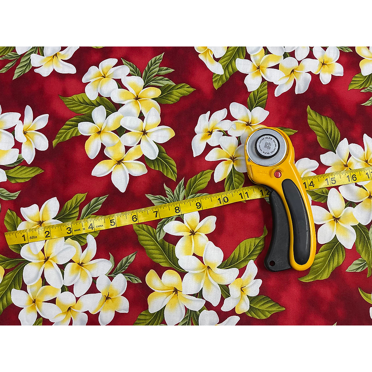 Red Plumeria Hawaiian Print 100% Cotton Fabric Sold by The Yard