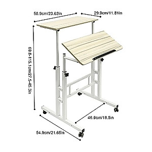 PaNeTnya Mobile Standing Desk,Adjustable Stand up Desk with Wheels,Portable Rolling Office Workstation Desk,Computer Desk Laptop Desk for Home Office Couch studyroom etc (Oak)