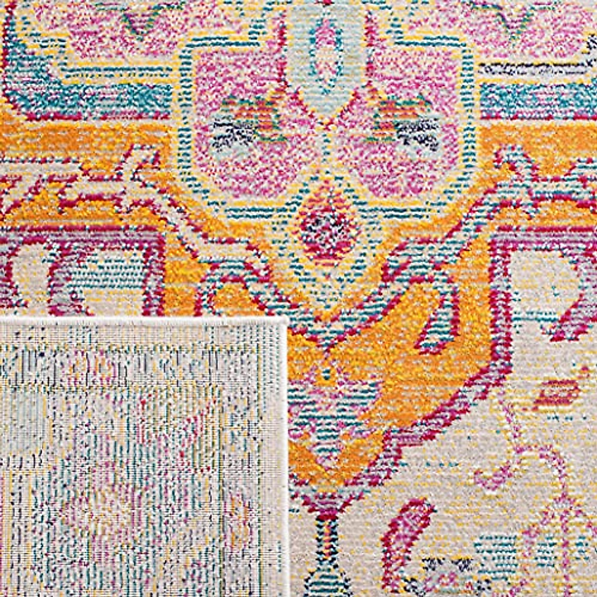 SAFAVIEH Crystal Collection Area Rug - 8' x 10', Light Blue & Fuchsia, Medallion Distressed Design, Non-Shedding & Easy Care, Ideal for High Traffic Areas in Living Room, Bedroom (CRS501B)