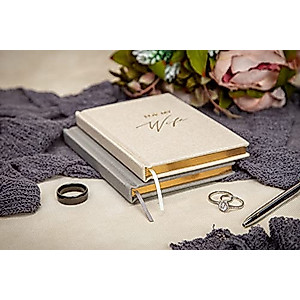 MUUJEE for My Husband and for My Wife Vow Books (Set of 2) - Grey and Ivory Gold Foil Embossed Vows Book Journal for Wedding Ceremony Vow Renewal Valentines Day Gift for Husband Wife