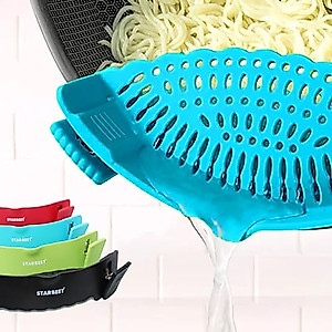 STARBEET Clip On Pot Strainer - Snap n Strain Silicone Food Colander - Fast, Easy, Straining for Noodles, Pasta, Meat, Fruits and Veggies. Fits Most Sizes Round Pots, Pans and Bowls.
