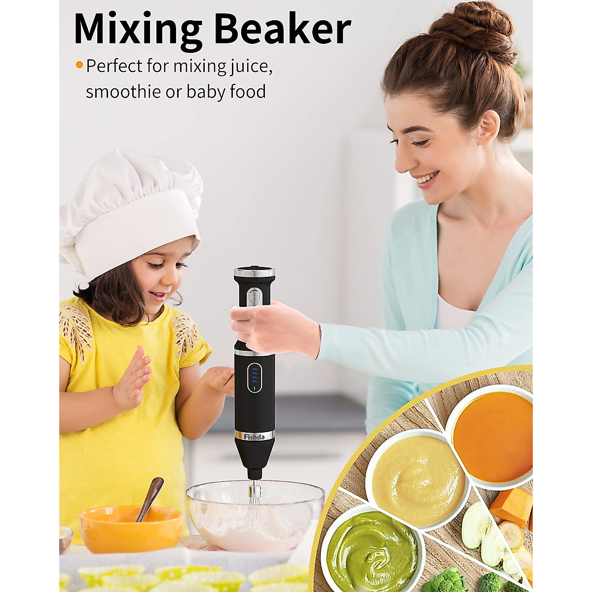 Cordless Hand Blender,Immersion Multi-Functional Hand Blender,4-In-1 Variable Speed Rechargeable,with Beaker,Food Chopper,Egg Whisk,for Baby Food, Smoothies, Sauces-Black