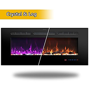 Rodalflame 72 Inches Electric Fireplace Inserts, Recessed and Wall Mounted Fireplace Heater for Indoor Use with Remote Control, 13 Color Flames with Log &Crystal, 9H Timer, 750/1500W