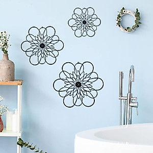 3 Pieces Metal Flower Wall Decor Rustic Galvanized Metal Flower Hanging Metal Flower Wall Art Wire Outline Wall Flowers Decor for Home Bedroom Bathroom Kitchen Garden Wall Art (1 Style)