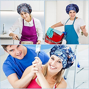 Geyoga 12 Pieces Bouffant Caps for Women Adjustable Tie Back Hats with Button and Sweatband Printed Caps for Men Women (Cute Pattern)