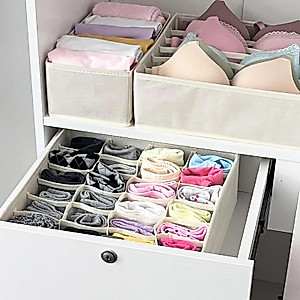 JM PLUS LLC 6 Pack Underwear Organizer with dividers, 58 Cell Drawer Organizer for Clothing Foldable Non-Woven Fabric Dresser Organizer & Storage Boxes for Socks Bra Panty Scarf Ties (Beige)