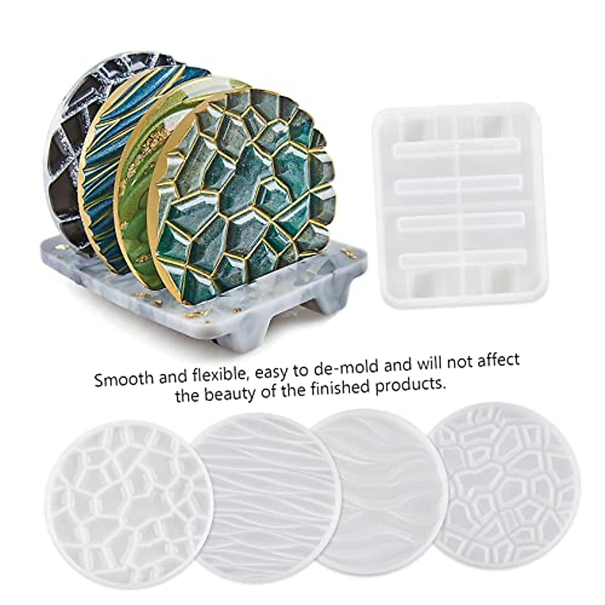 VILLCASE 1 Set Pallet Mold Circle Tray Resin Coasters Ashtray Mold Coaster Silicone Soap Molds Coaster Casting Silica Gel Resin Coaster Mold Coaster Holder Mold Cup Pad Making Tools Car Mat