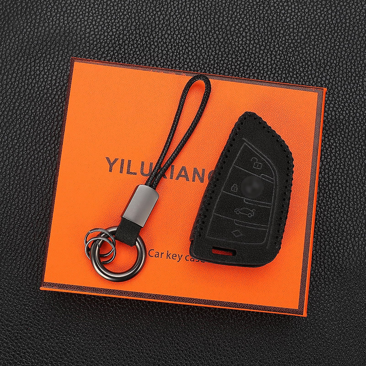KINIVA Leather New Car Key Fob Cover Compatible with 2023 BMW i7 X5 X7 xi7 Series, Key Fob Keychain for BMW Remote Key Fob (X7 Black)