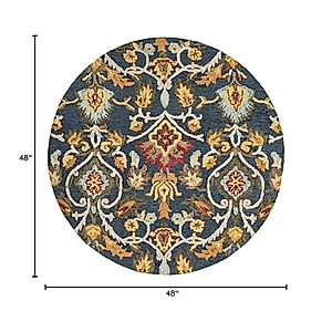 SAFAVIEH Blossom Collection 4' Round Navy / Multi BLM402A Handmade Premium Wool Area Rug