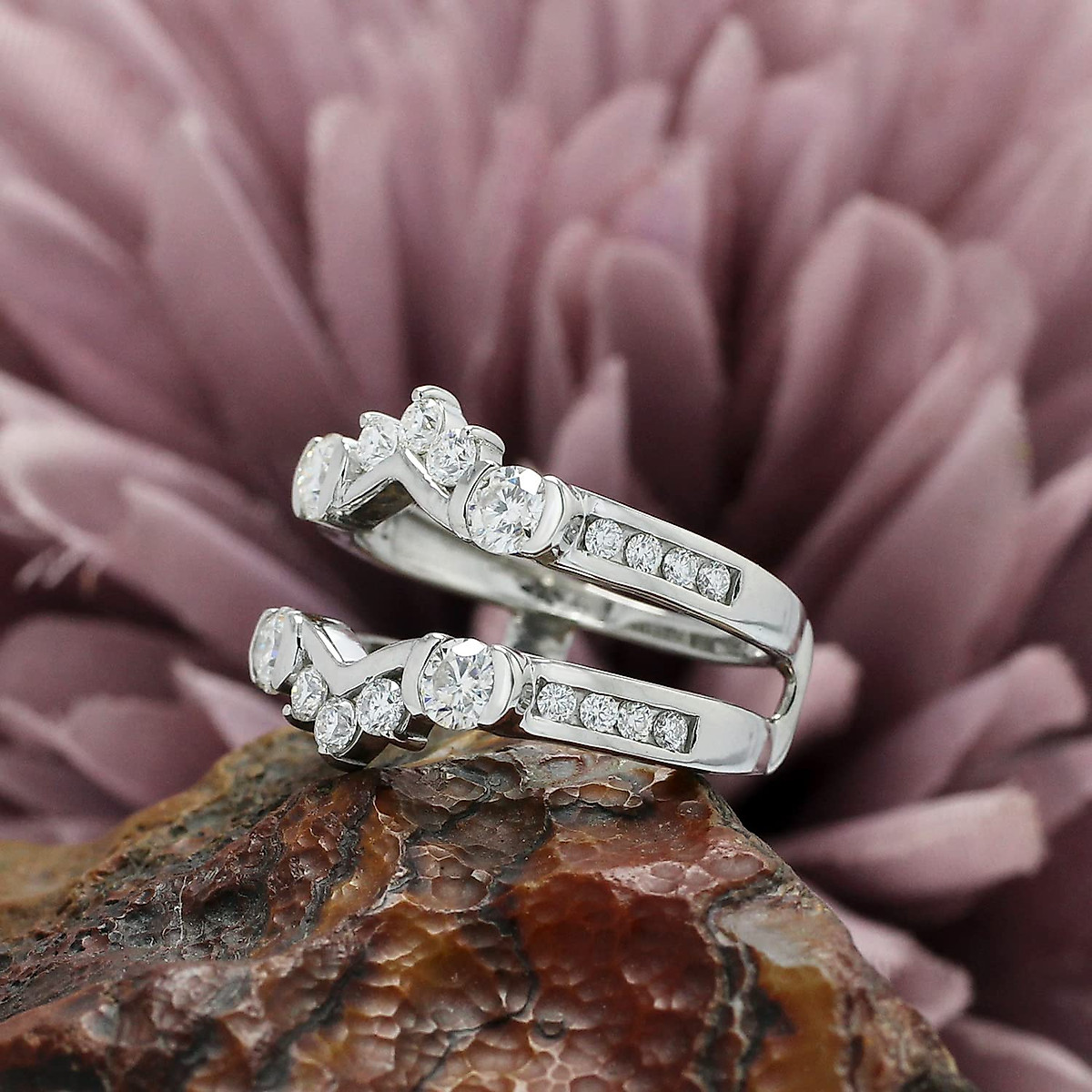 SAVEARTH DIAMONDS 1 Carat Lab Created Moissanite Diamond Anniversary Wedding Solitaire Enhancer Guard Ring For Women 14K White Gold Over Sterling Silver (1 Cttw), Gift For Her Ring Size-7