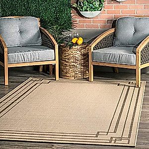 nuLOOM Katalina Simple Border Indoor/Outdoor Area Rug, 8 ft x 10 ft, Beige