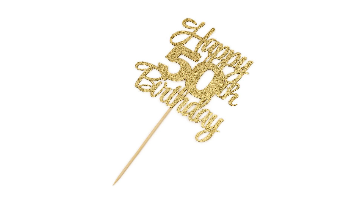 Happy 50th Birthday Cake Topper - Gold 50th Anniversary Decoration