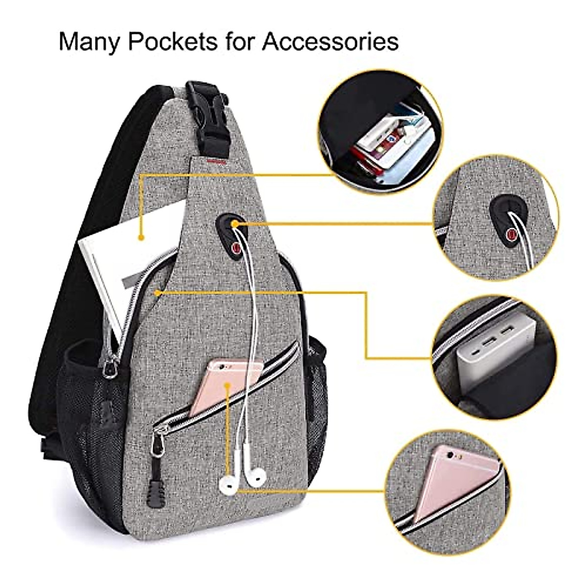 MOSISO Mini Sling Backpack,Small Hiking Daypack Travel Outdoor Casual Sports Bag, Gray