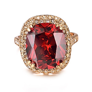 Yoursfs Big Halo Austrian Crystal Red Fashion Rings for Women 18K Gold Plated Ruby Cocktail Ring Jewellery(Size 7)