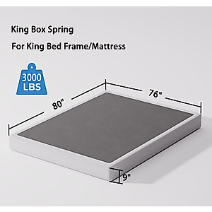 Bedsnus King Size Box Spring and Cover Set, 9 Inch High Profile Metal BoxSpring, Heavy Duty Structure Mattress Foundation, Noise Free, Non-Slip, Easy Assembly