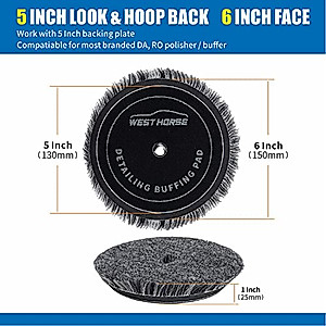 WEST HORSE 5 Inch Wool Buffing and Polishing Pads, 100% Wool One-Step-Polish Pad with Hook and Loop for Orbital Polisher (Grey, 5 Inch)