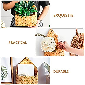 Cabilock Air Plants Hanging wicker basket Hand- Woven Wood Storage Basket Magazine Basket Wall Hanging Flower Holder Wooden Plants Basket for Plants Succulent Wall Decor