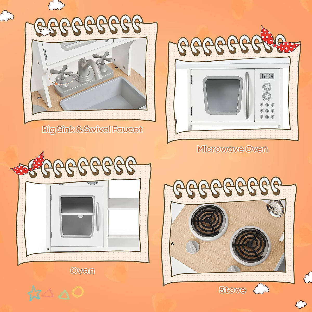 HONEY JOY Kids Wooden Kitchen Playset With Microwave, Sink, Stove & Oven, Cooking Accessories, Storage Shelf, Pretend Play Toy Kitchen Set, Gift for Boys Girls