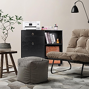 EasyPAG Mobile Filing Cabinet 3 Drawer Wood Lateral File Cabinet and 2 Open Shelf for Documents, Paper,Hanging File Folders, Black