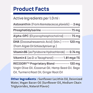 Branvine Recogry Liquid Cognitive Disorder and Brain Support for Dogs and Cats with Astaxanthin, Phosphatidylserine, Alpha GPC, DHA, Olive, Coconut, Sage, Turmeric, Ginger (90ml)