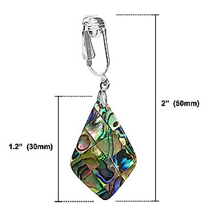 Aloha Earrings Tahitian-Style Abalone Paua Shell Clip On Earrings-Mother of Pearl Shells Authentic Ocean Romantic Shells Holiday, Authentic (Abalone Paua Rhombus Drop)