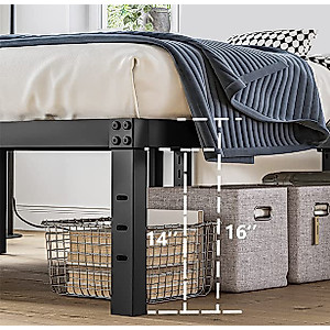 Sunnydaze Twin Bed Frames 16 Inch High Heavy Duty Steel Slats Without Headboard,No Box Spring Needed,Storage Underneath,Noise Free,Easy Assembly,Black