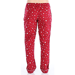 PajamaMania Women's Cotton Flannel Pajama PJ Pants with Pockets, Cranberry Star, Medium