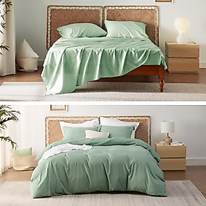 Bedsure Bundle of Polyester and Rayon Derived from Bamboo Blend Duvet Cover Set and Sheet Set of Rayon Derived from Bamboo, King Size