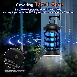 AMUFER Bug Zapper Outdoor & Indoor, Upgraded 18W Exclusive Blue-Violet Light with 2W LED Lamp, 100% Increase in Mosquito Control Effect, Coverage of 1/2-1 Acre, Fly Zapper for Patio, Backyard, Home