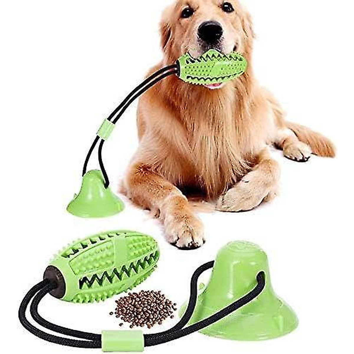PrimePetPlay Suction Cup Dog Chew Puzzle Toy - Bite Resistant and Durable - Perfect for Aggressive Chewers - Dental Health and Interactive Play, Suitable for Small, Medium & Large Dogs, Green