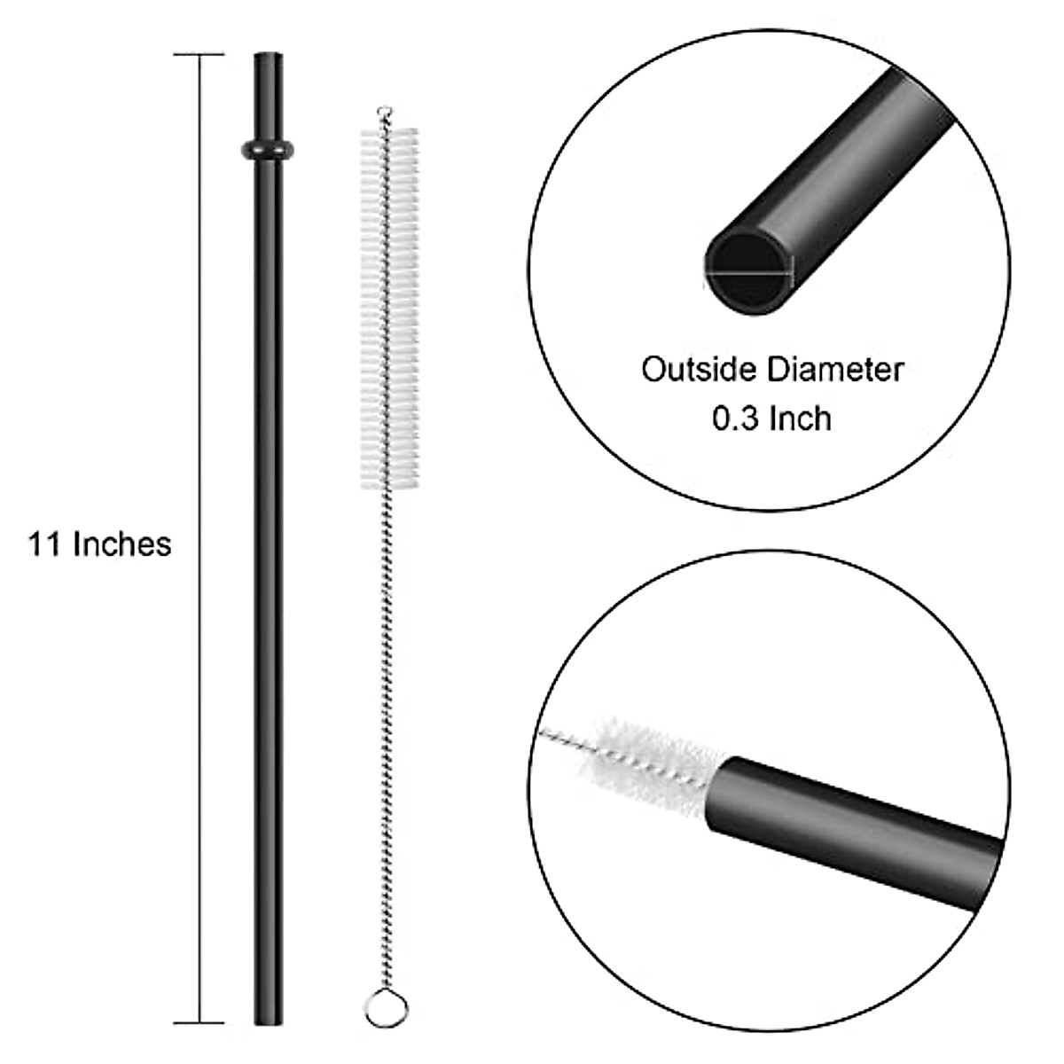 15 Pieces 11 Inch Black Reusable Plastic Replacement Drinking Straws, Fit for 24 oz 32oz 40oz Mason Jars, Tumblers, Extra Long Unbreakable Drinking Straws with Cleaning Brush, BPA Free