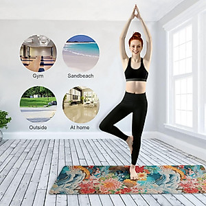GOODOLD Geometric Ethnic Yoga Mat, 71 x 26 Inch Non-slip Yoga Mats Folding Travel Exercise Mat Indoor Outdoor Gym Pilates with Storage Bag for Women Men