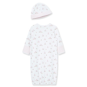 Little Me Baby Girl's 2-Piece Nightgown and Cap Set, White Print/Bunny, 0-3 Months