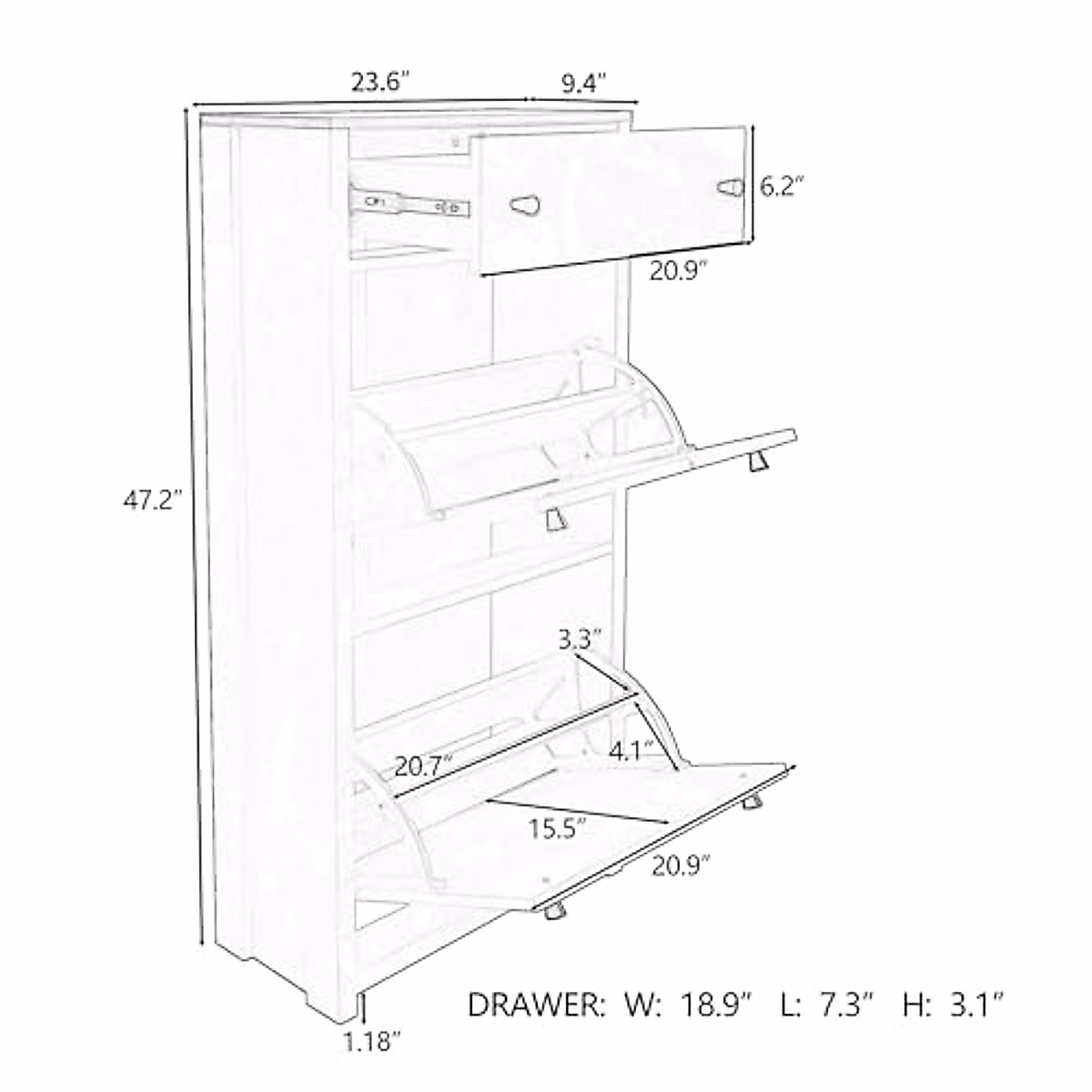 Shoe Storage Cabinet with 2 Flip Drawers, Narrow Shoe Cabinet for Entryway Slim with Wood Grain Top, Wall Hidden Shoe Organizer Cabinet with Adjustable Shelves for Entryway, Hallway, Black