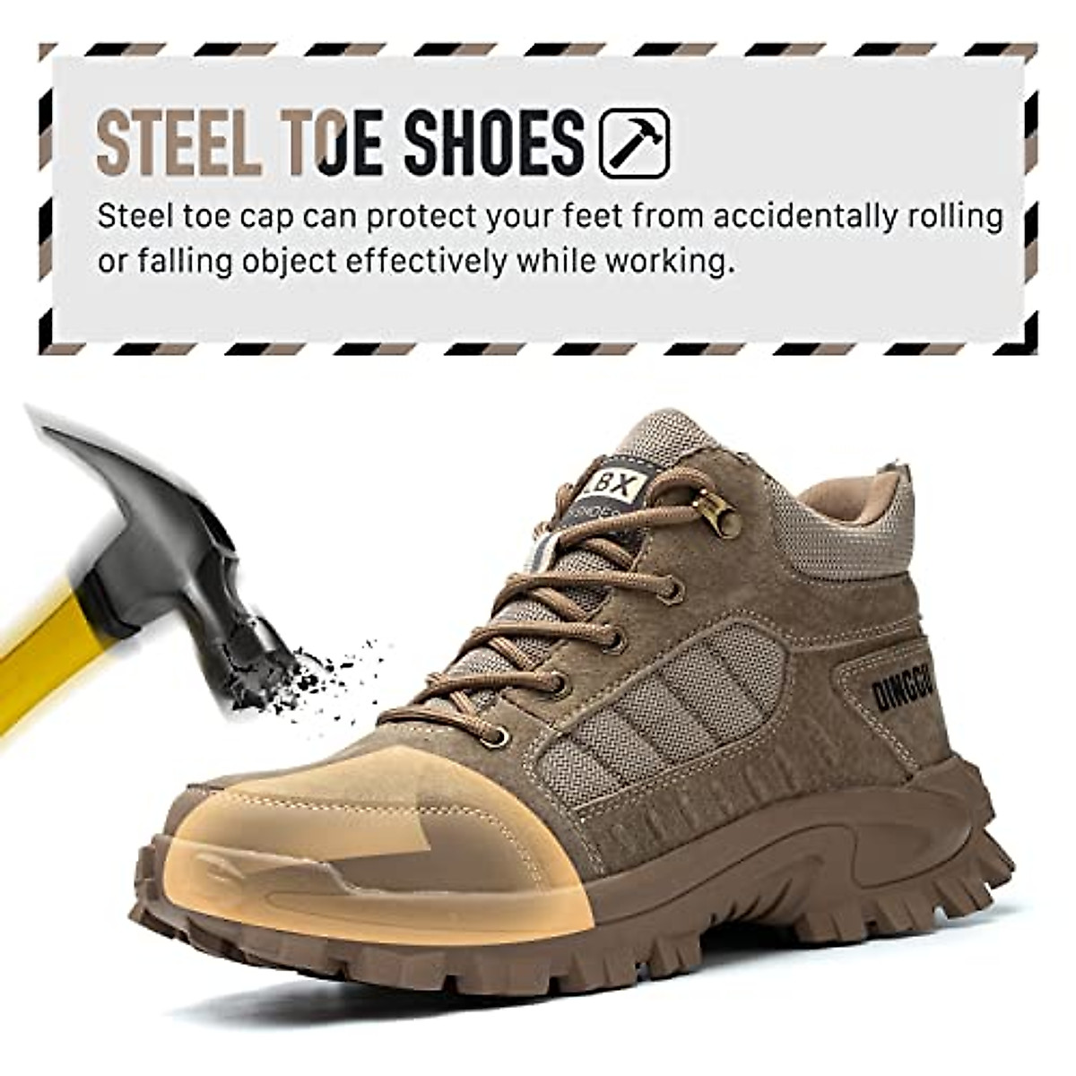 Koiule Steel Toe Shoes for Men Women Work Construction Boots Indestructible Steel Toe Work Safety Boots for Men Composite Toe boots,botas de trabajo para hombre Brown38