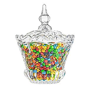 ComSaf Glass Candy Dish with Lid, Clear Large Covered Candy Bowl, Crystal Candy Jar for Home Kitchen Office Desk Christmas Gift