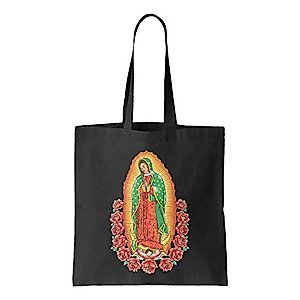 Our Lady Of Guadalupe - Virgin Mary Religious Reusable Grocery Tote Bag (Black)