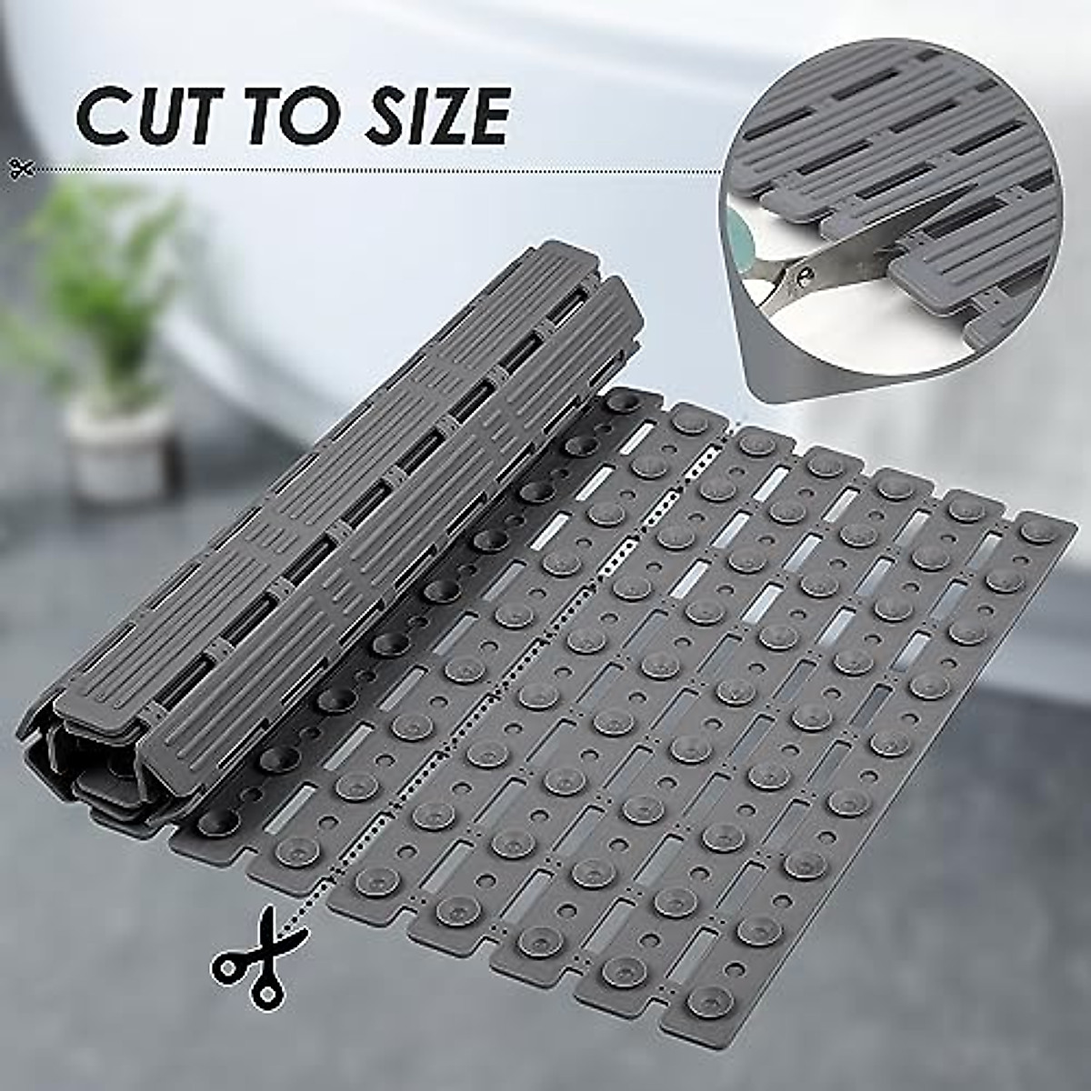 WELTRXE Bath Tub Shower Mat Non Slip Bathtub Mats for Bathroom Shower Floor Mat Dark Grey Soft TPE Bath Mats for Tub/Shower, 27"x15.7" Anti Slip Shower Mat Washable with Drain Hole and Suction Cups
