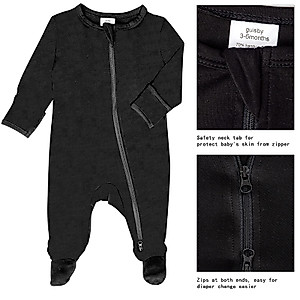 GUISBY Baby Boy Rayon Pajamas 2 Way Zip Front, Sleep and Play Footies Long Sleeve Grey Pjs Jumpsuit Black-Grey-0-3