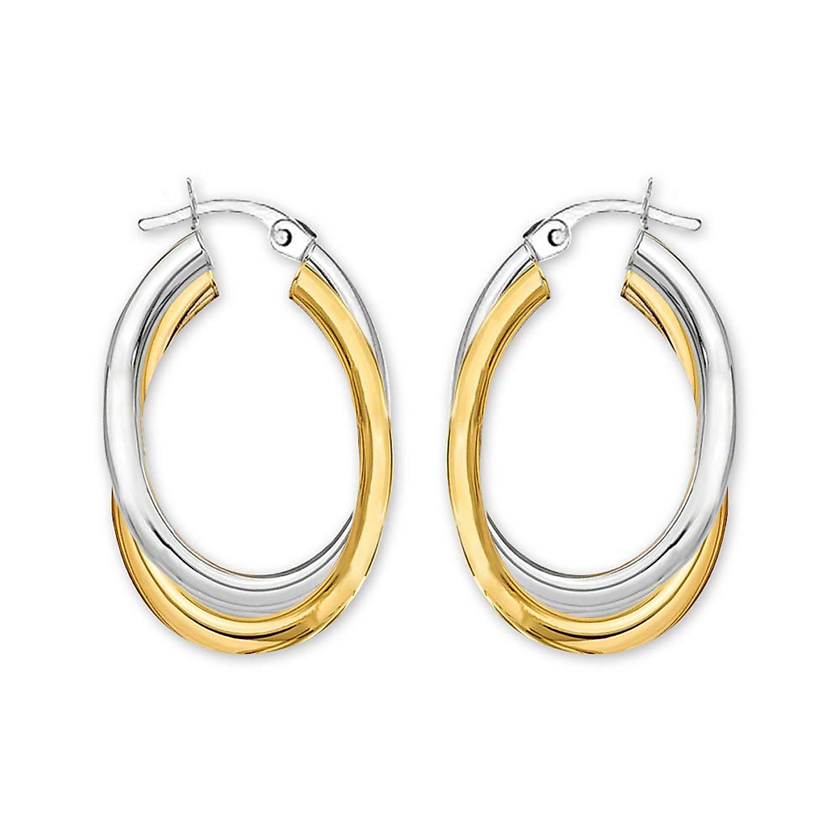 LeCalla 925 Sterling Silver Hoop Earrings 14K Gold-Plated Jewelry Two-Tone Intertwining Large Oval Shape Chunky Hoops Earring for Women - 35mm