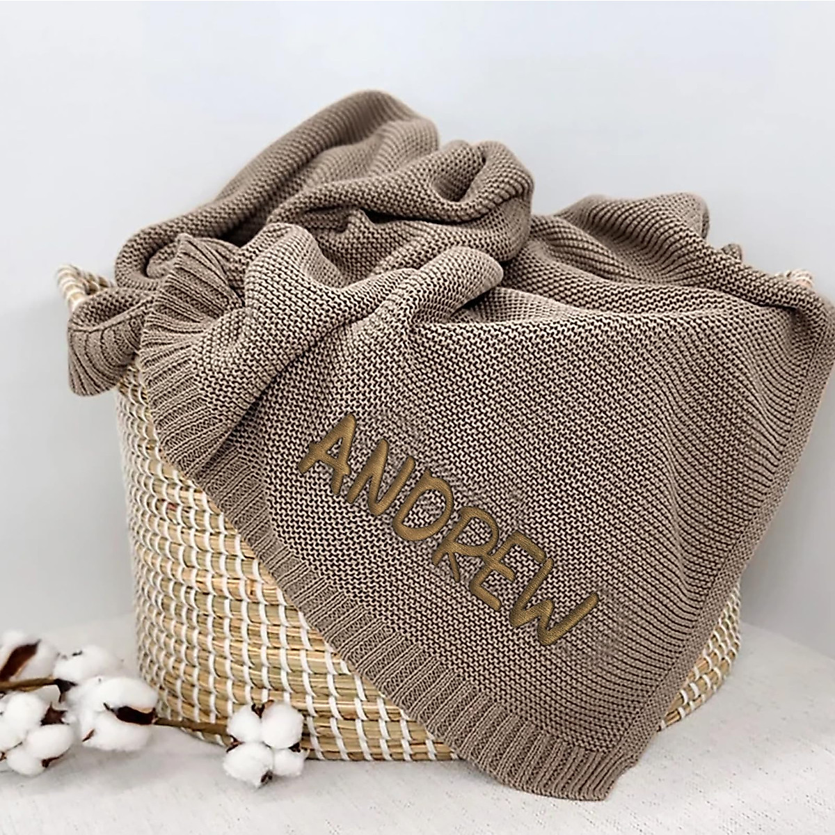 Hying Personalized Baby Blanket Custom Names Cotton Blanket Baby Shower Blanket Embroidered Name Customized Blanket for Baby Kids Newborn Birthday Customized Gifts (40×30 inch)