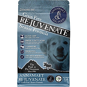 Annamaet Grain-Free Re-Juvenate Senior Formula Dry Dog Food, (Fresh Silver Carp & Turkey), 5-lb Bag, Brown