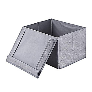 BEBORIN Foldable Storage Bins|2 Pack Storage Boxes with Lids and Handles Storage Baskets in Cotton and Linen Storage Organizers for Toys, Shelves, Clothes, Papers and Books etc. (Grey-twill)