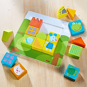 HABA Animal Squares Chunky Wooden Puzzle Building Blocks Arranging Game with Template Cards, Montessori Toys Toddler Puzzle Ages 2+ (Made in Germany)