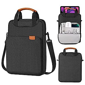 MoKo 9-11 Tablet Shoulder Sleeve Bag, Fits iPad Pro 11, iPad 9/8th 10.2, iPad Air 5/4th 10.9, iPad 10th 10.9, Surface Go 3/2 10.5, Tab S8/S9 11, Polyester Bag with Concealed Hand Strap, Black & Gray