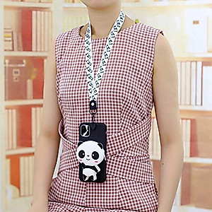 Girlyard for iPhone 12 / iPhone 12 Pro 6.1 Inch Silicone Case with 3D Cartoon Animal Zipper Wallet Purse Holder Back Cover and Long Detachable Lanyard Strap Phone Case for Kids Girls, Black Panda