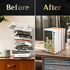 Honeycomb Book Ends - Premium Gold Decorative Bookends for Shelves - Heavy Duty Bookends for Heavy Books - Modern Metal Non-Skid Book Holders (1 Pair, 2 Pieces) by Special Lucy