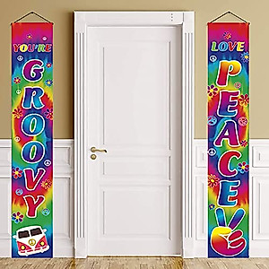 LOONELO Peace Groovy Love Porch Banner with 77x11.8inch,60's Carnival Groovy Party Decoration Banner,Retro Hippie Boho Porch Door Sign for 60's Hippie Theme Groovy Party Decorations