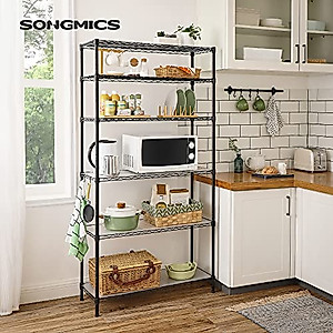 SONGMICS Garage Shelving, 6-Tier Wire Shelving Unit, Kitchen Storage Rack with Adjustable Shelves, Shelf Liners, 8 Hooks, Total Max. Load 528 lb, for Living Room, Garage, Black ULGR096B01